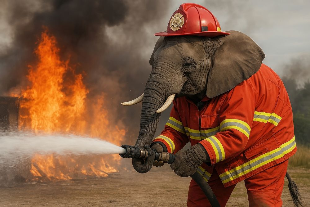 Elephant firefighter battling blaze. | Free Photo - rawpixel
