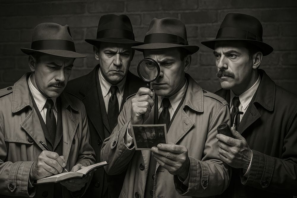 Vintage detectives examining mysterious evidence. | Free Photo - rawpixel