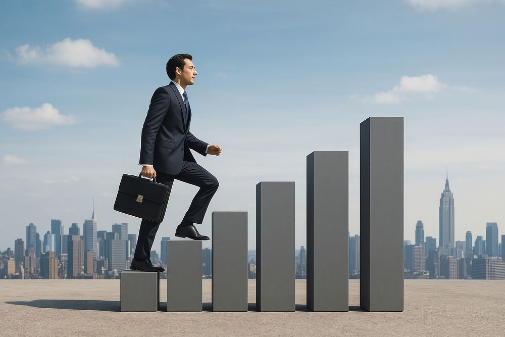 Businessman climbing bar graph. | Free Photo - rawpixel