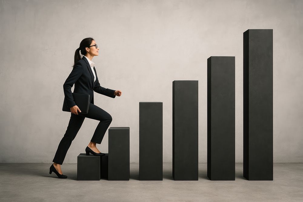 Businesswoman climbing bar graph | Free Photo - rawpixel