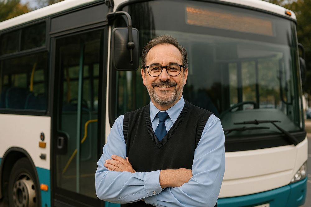 Confident bus driver smiling outdoors | Free Photo - rawpixel
