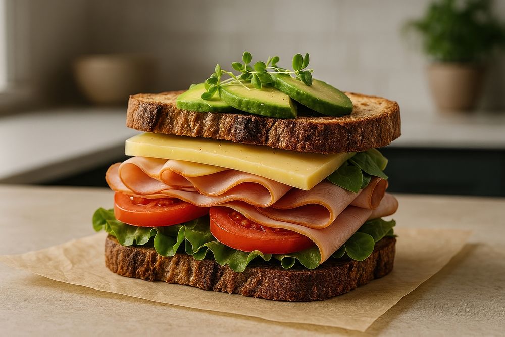 Delicious layered sandwich masterpiece. | Free Photo - rawpixel