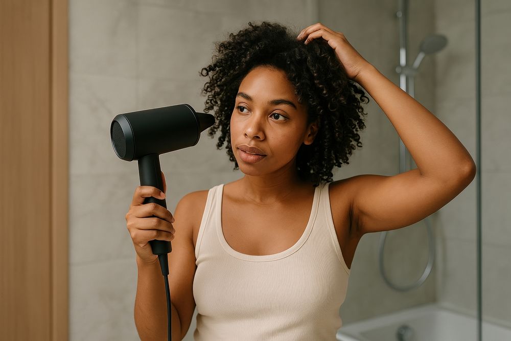 Woman drying curly hair | Free Photo - rawpixel