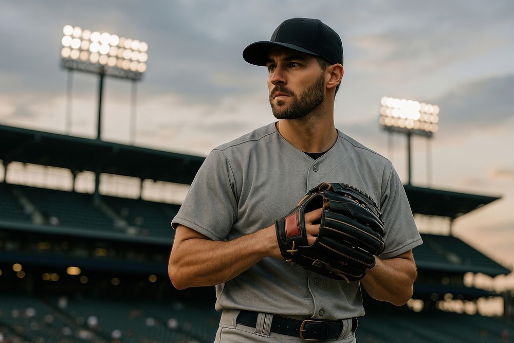 Focused baseball player under lights | Free Photo - rawpixel