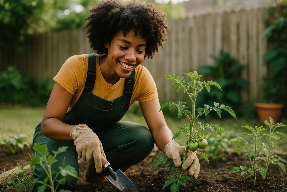 Joyful gardening woman planting vegetables | Free Photo - rawpixel