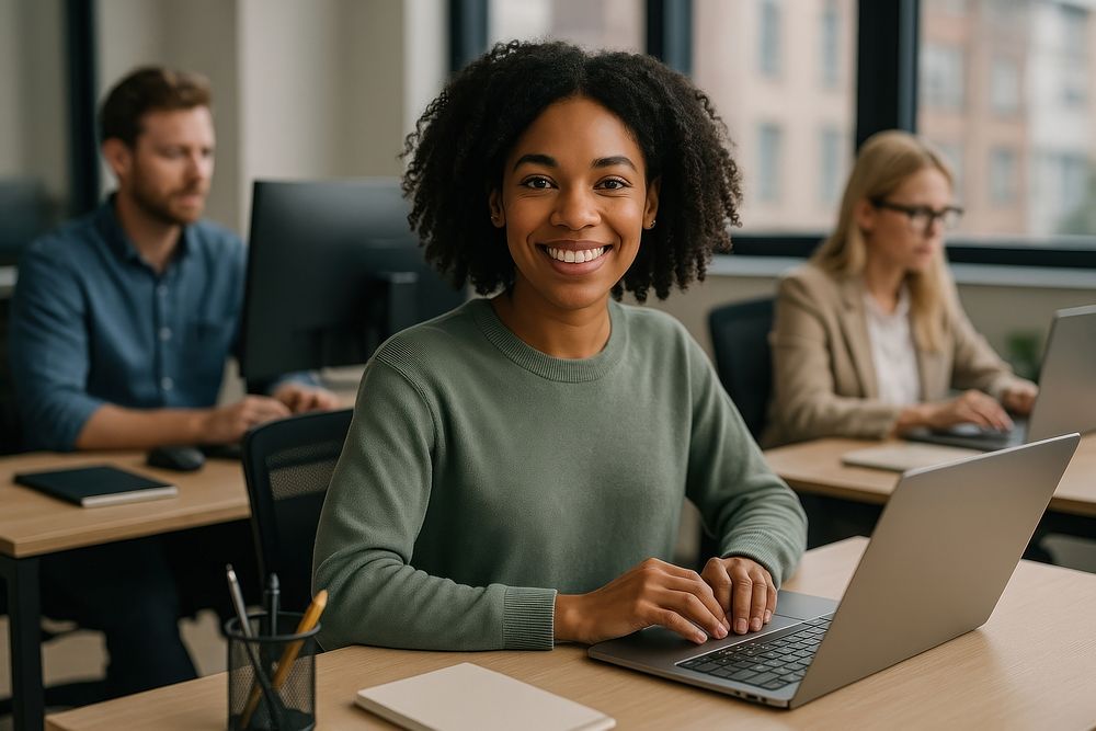 Diverse office team collaboration smiling | Free Photo - rawpixel