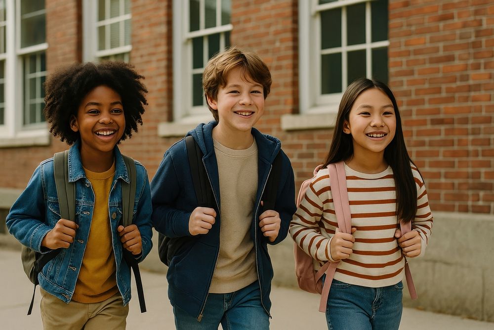 Happy diverse kids walking together. | Free Photo - rawpixel