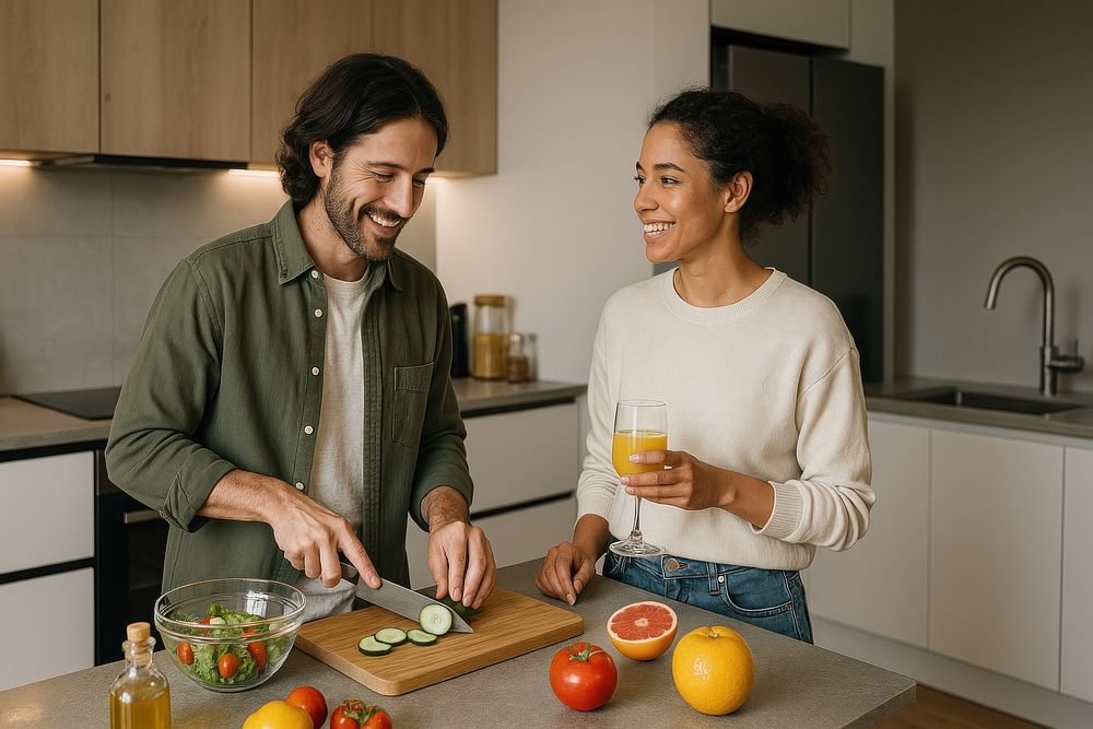 Couple cooking healthy meal together | Free Photo - rawpixel