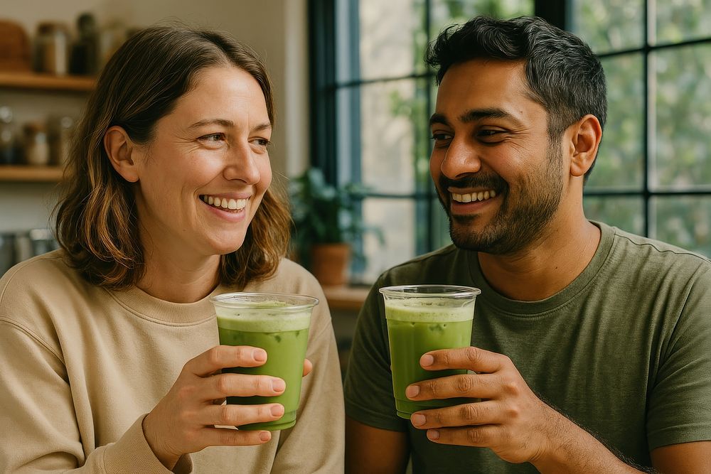 Happy couple enjoying matcha drinks. | Free Photo - rawpixel
