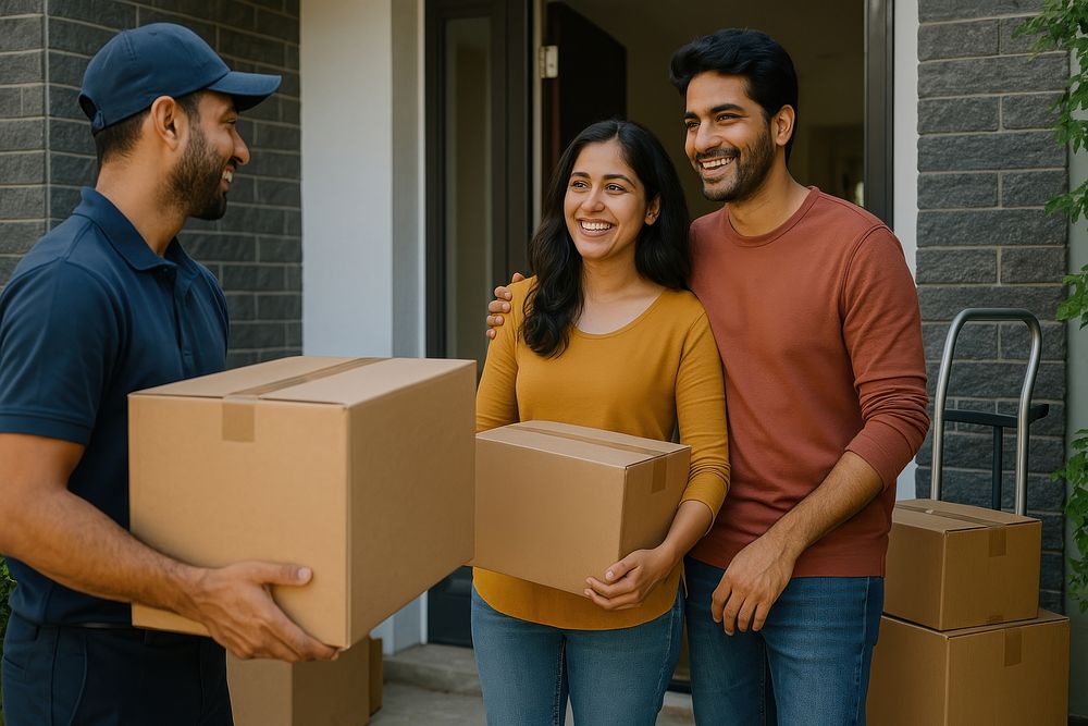 Happy couple receiving delivery boxes. | Free Photo - rawpixel