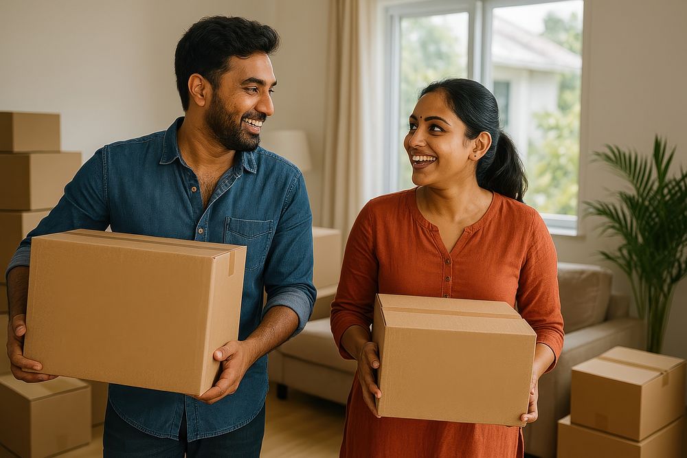 Happy couple moving boxes together. | Free Photo - rawpixel