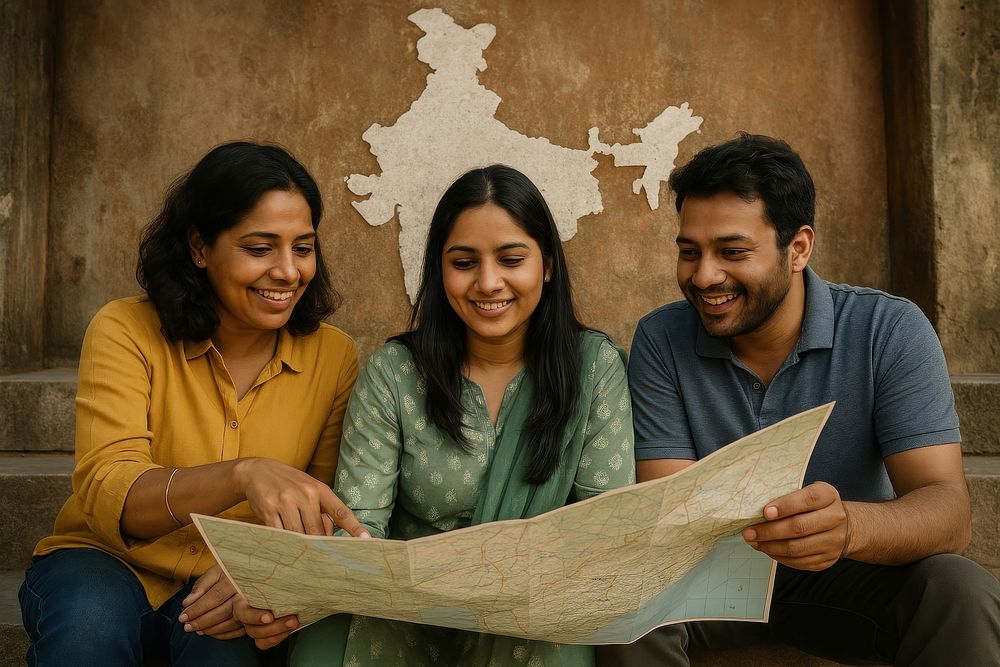 Friends exploring map together. | Free Photo - rawpixel