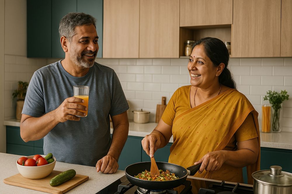 Couple cooking together happily. | Free Photo - rawpixel
