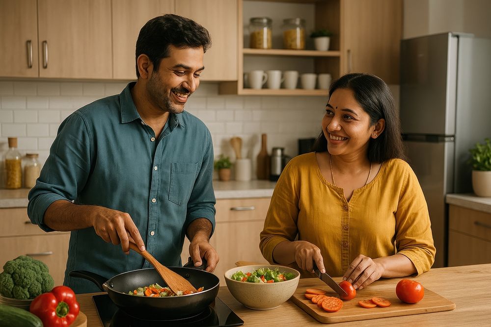 Couple cooking healthy meal together. | Free Photo - rawpixel