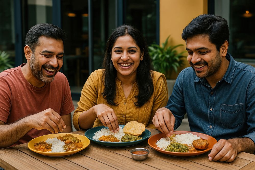 Friends enjoying Indian cuisine. | Free Photo - rawpixel