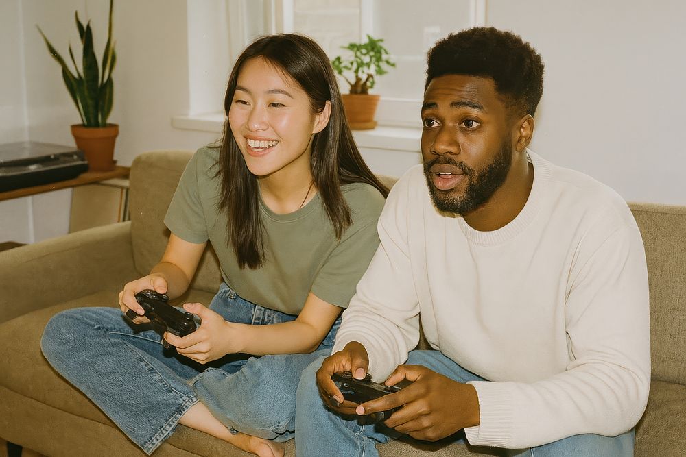 Diverse friends gaming together joyfully. | Free Photo - rawpixel