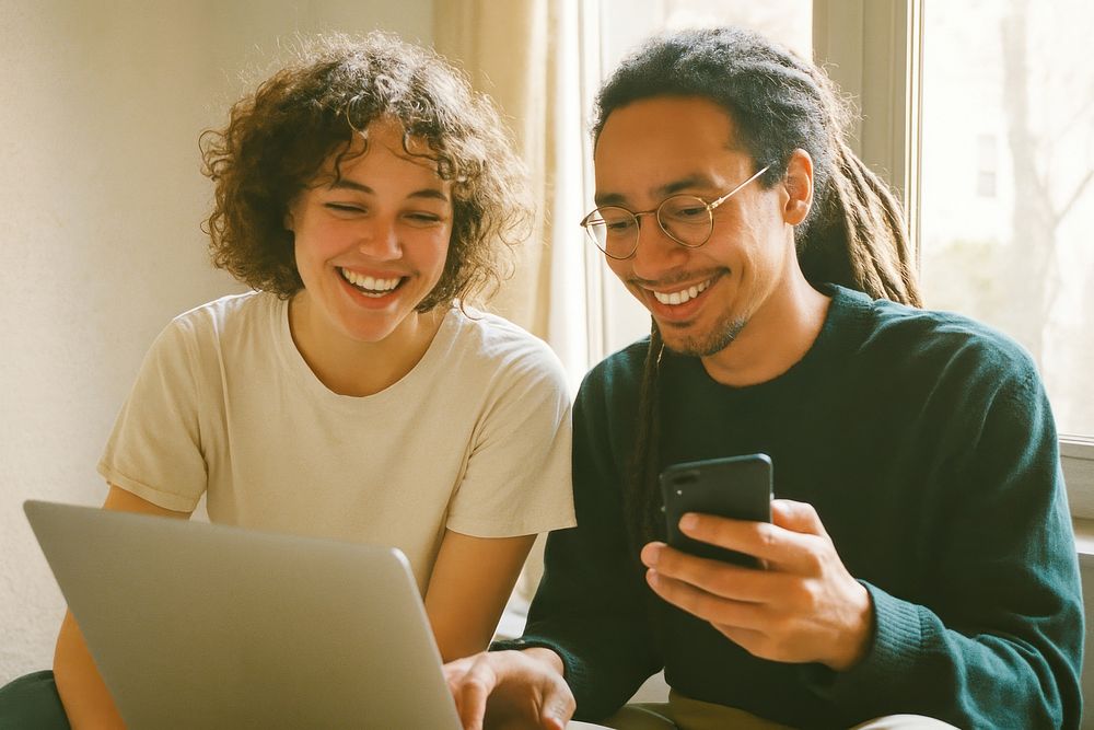 Happy friends using technology together | Free Photo - rawpixel