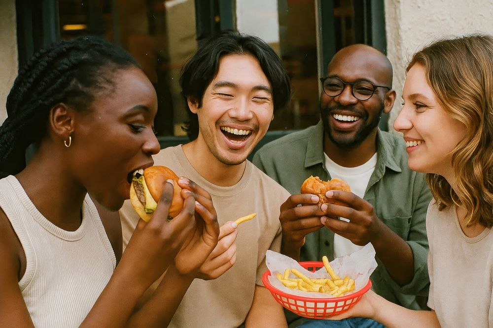Friends enjoying burgers together. | Free Photo - rawpixel