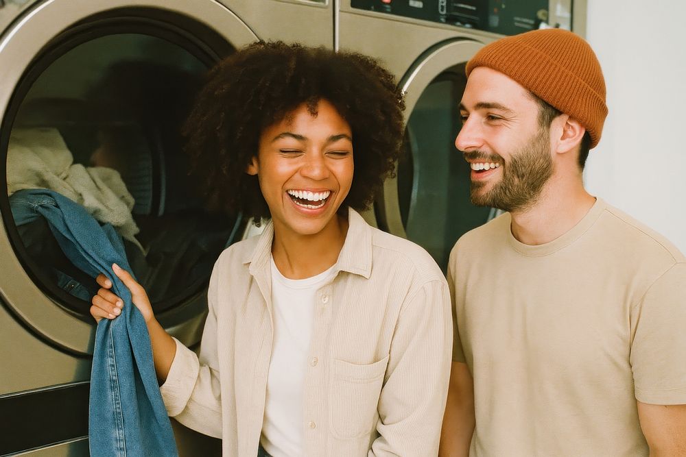 Happy friends doing laundry together. | Free Photo - rawpixel