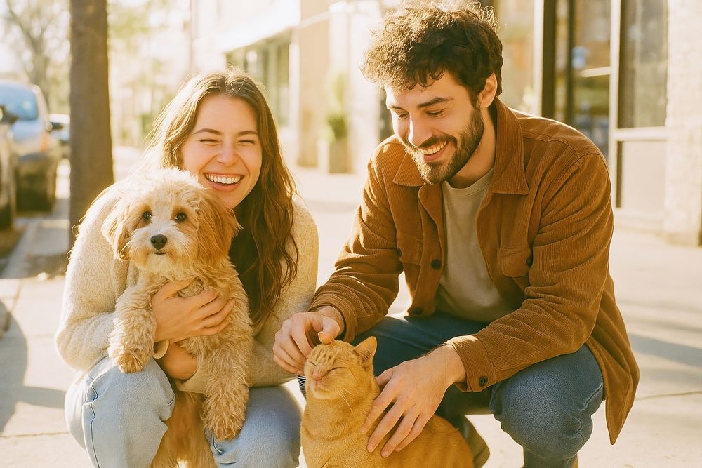 Happy friends with pets outdoors | Free Photo - rawpixel