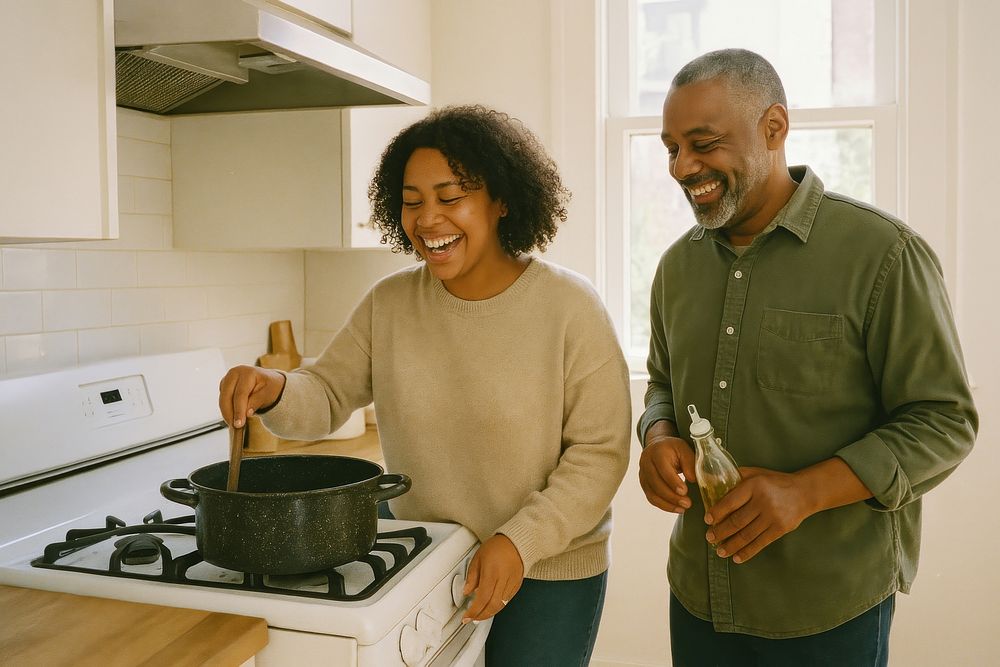 Couple cooking together happily | Free Photo - rawpixel
