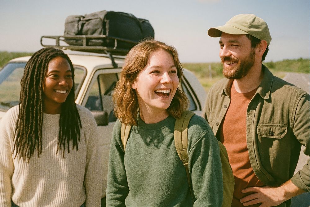 Friends road trip adventure smiles | Free Photo - rawpixel