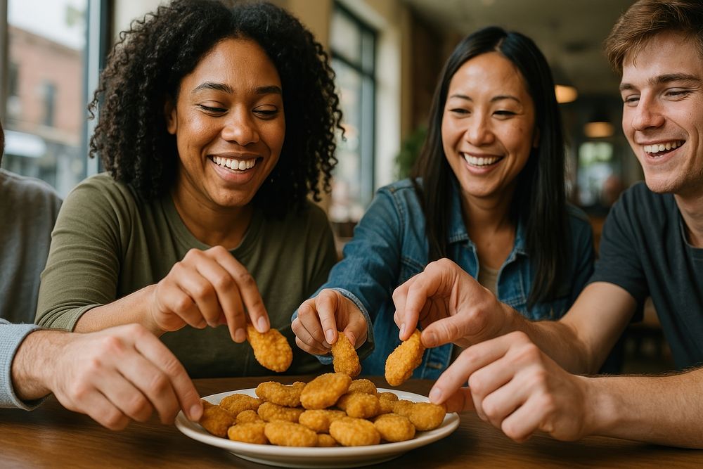 Friends enjoying chicken nuggets together. | Free Photo - rawpixel