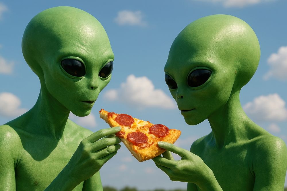 Aliens enjoying pepperoni pizza. | Free Photo - rawpixel