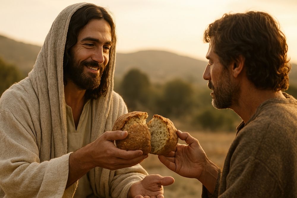 Sharing bread in nature setting. | Free Photo - rawpixel