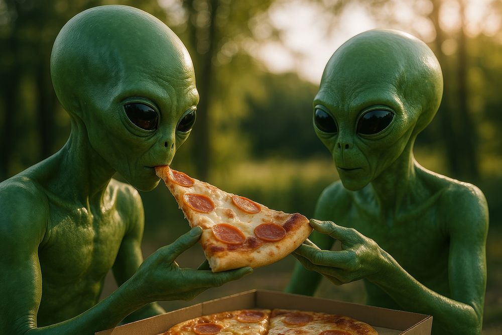 Aliens enjoying pepperoni pizza. | Free Photo - rawpixel