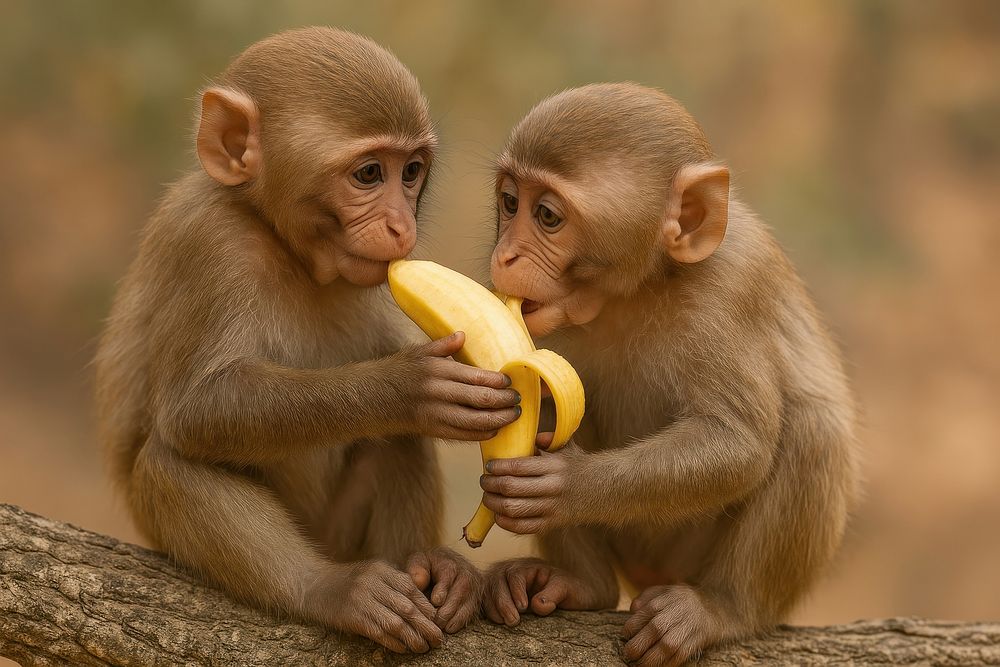 Playful monkeys sharing banana | Free Photo - rawpixel