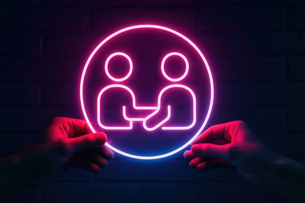 Neon handshake glowing symbol | Free Photo - rawpixel