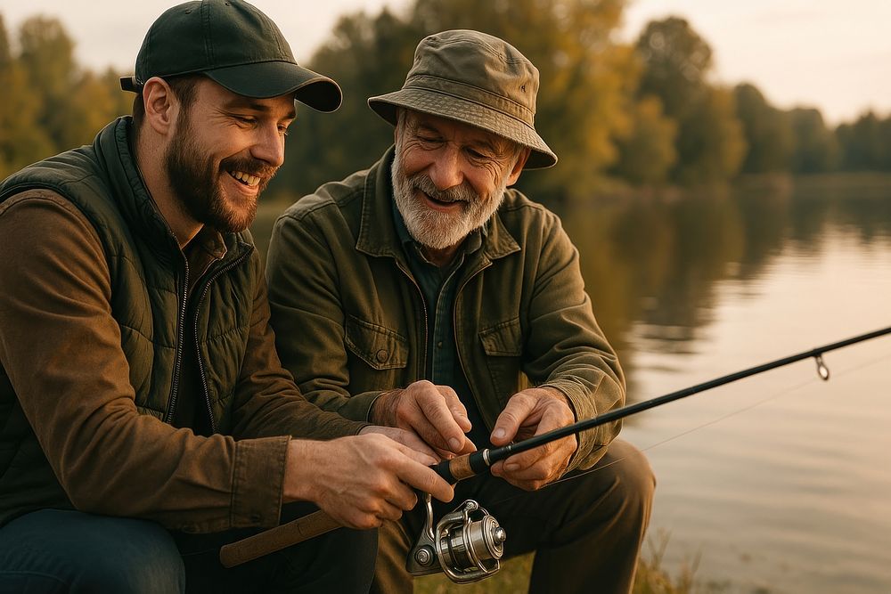 Father-son fishing bonding outdoors | Free Photo - rawpixel
