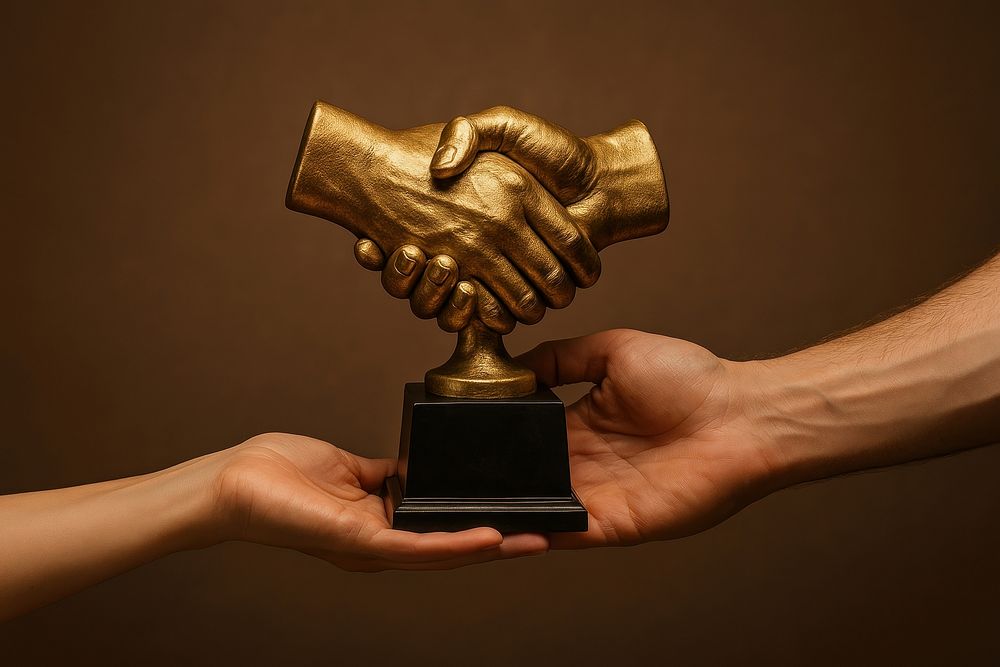 Golden handshake trophy exchange | Free Photo - rawpixel
