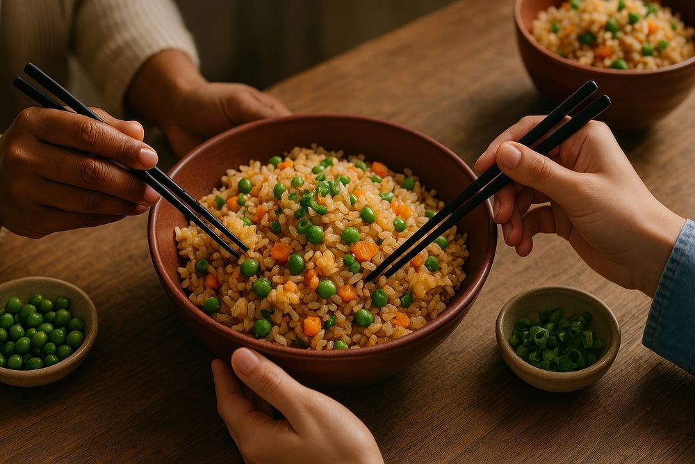 Chopsticks sharing fried rice. | Free Photo - rawpixel