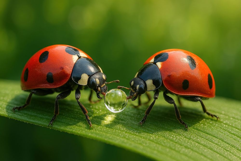 Ladybugs sharing water droplet | Free Photo - rawpixel