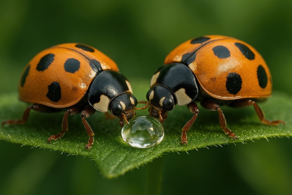 Ladybugs sharing water droplet | Free Photo - rawpixel