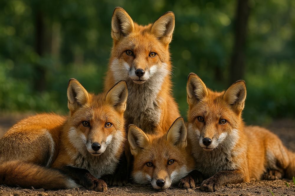 Four foxes in forest | Free Photo - rawpixel