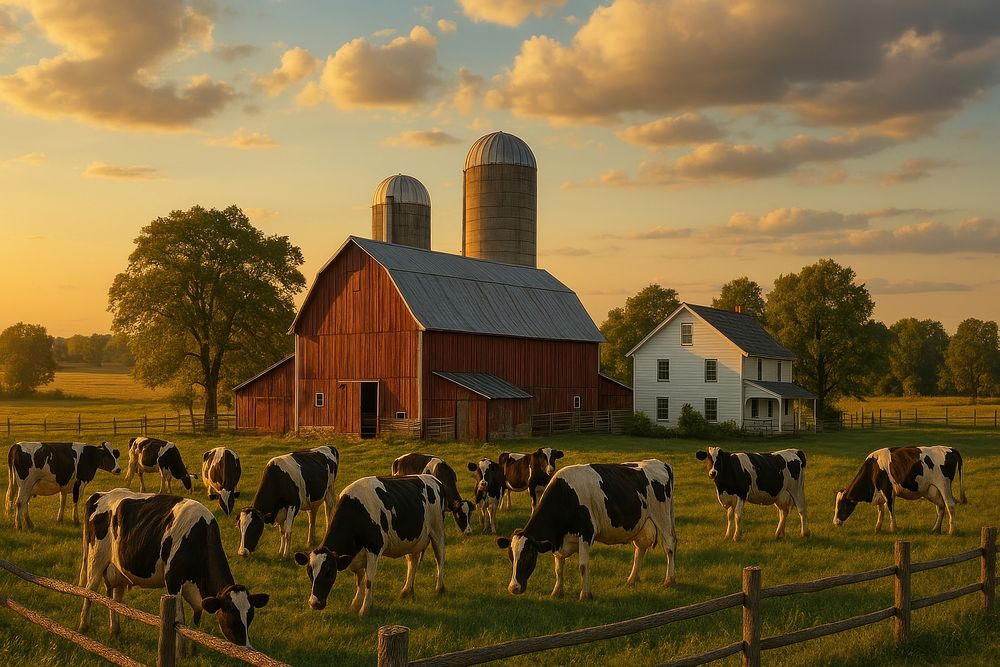 Idyllic farm with grazing cows. | Free Photo - rawpixel