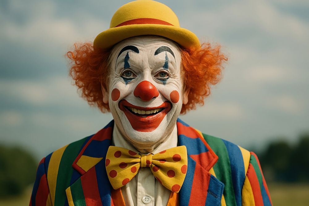 Colorful clown smiling outdoors. | Free Photo - rawpixel
