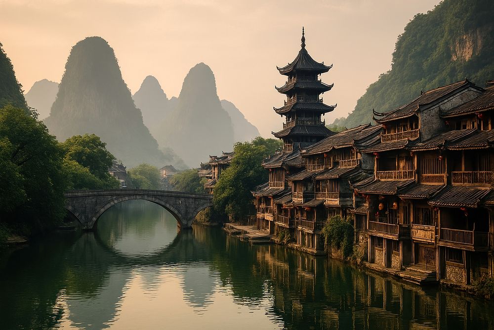Serene ancient riverside village | Free Photo - rawpixel
