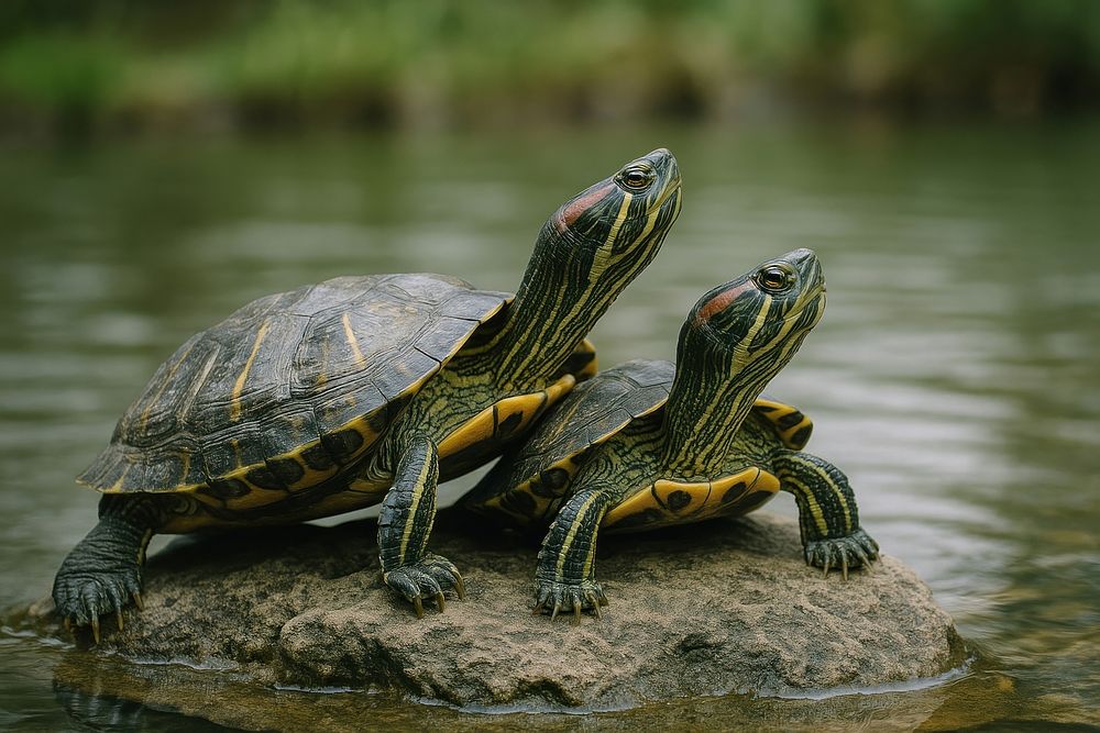 Turtles basking on rock | Free Photo - rawpixel
