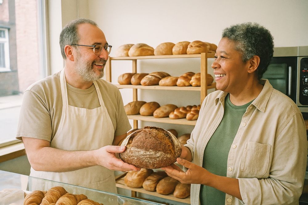 Friendly bakery bread exchange | Free Photo - rawpixel