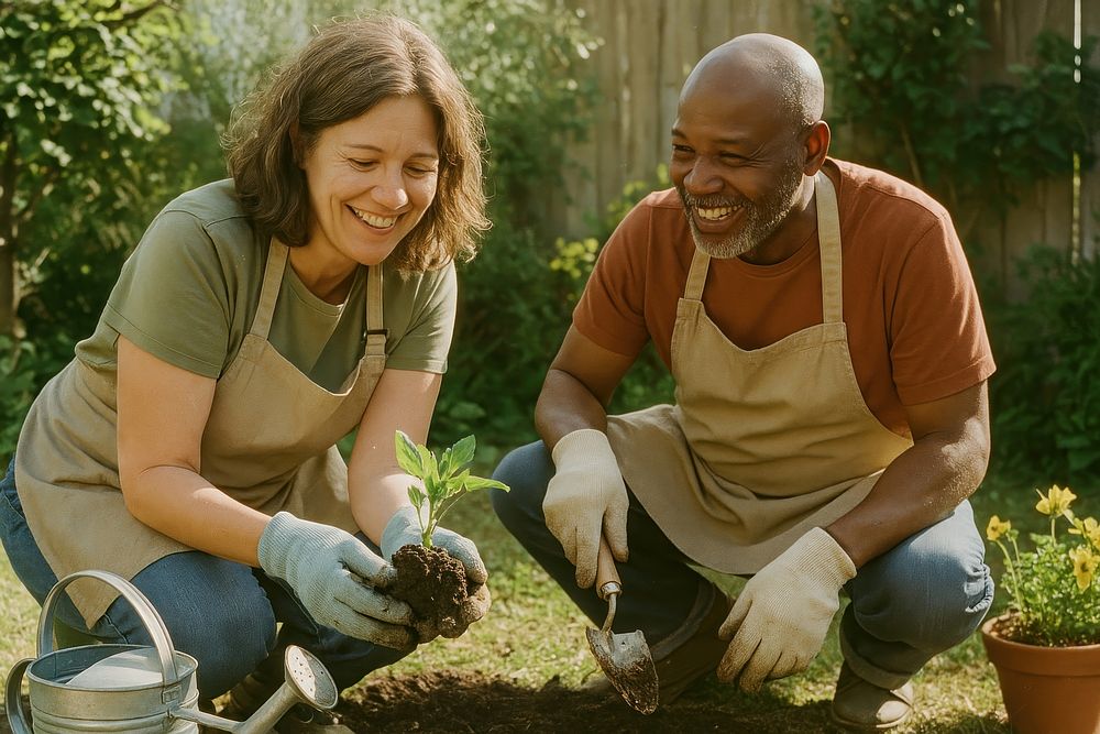Joyful gardening duo planting | Free Photo - rawpixel