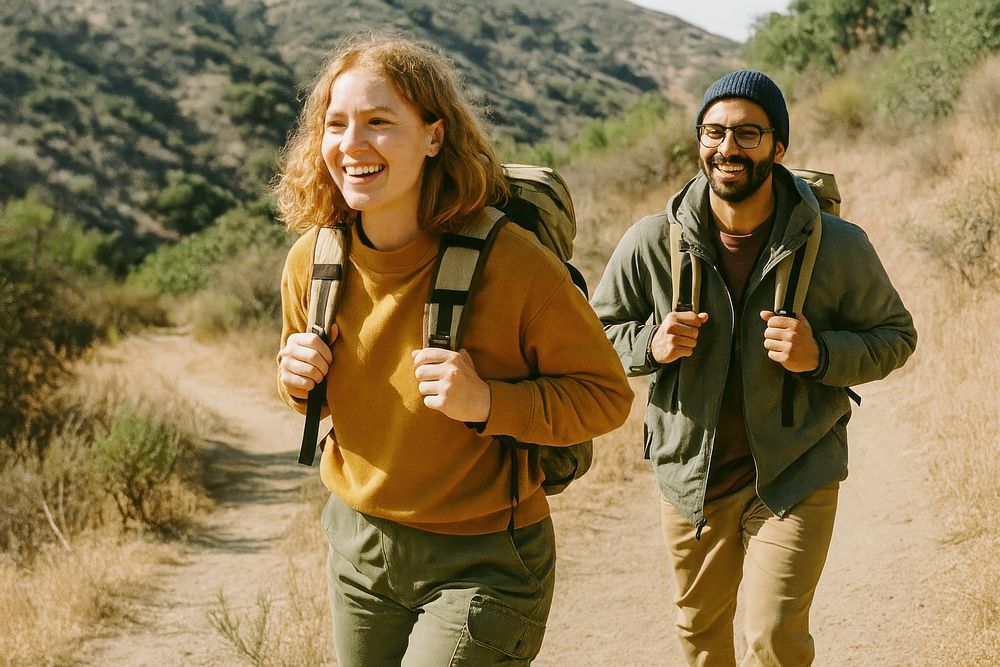 Happy hikers exploring nature trail. | Free Photo - rawpixel