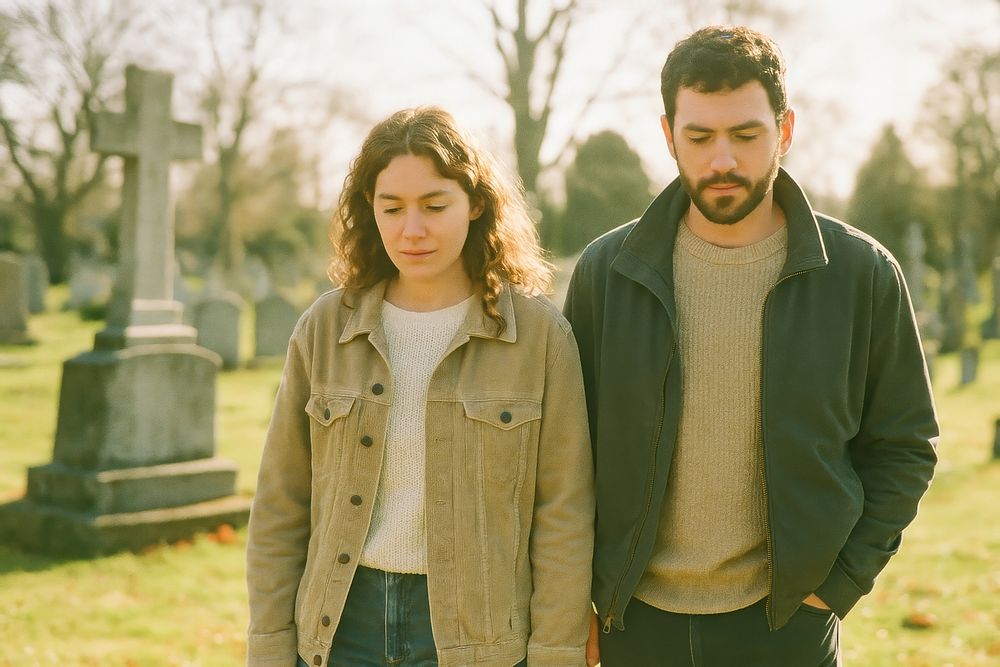 Somber couple in cemetery setting. | Free Photo - rawpixel