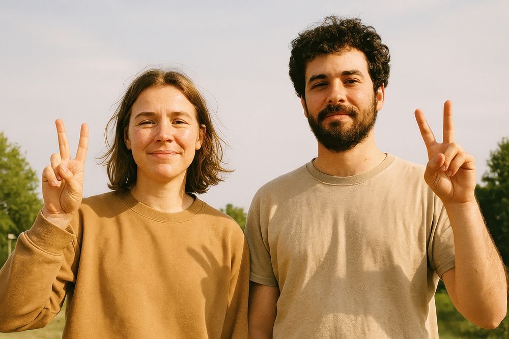 Smiling friends peace outdoors | Free Photo - rawpixel