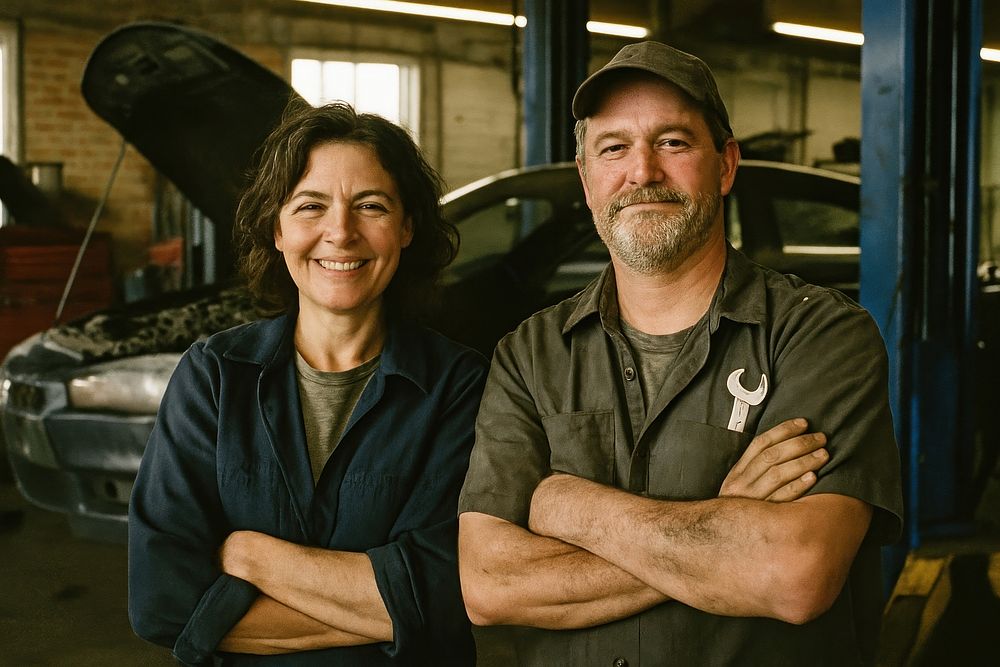 Mechanics smiling in garage | Free Photo - rawpixel