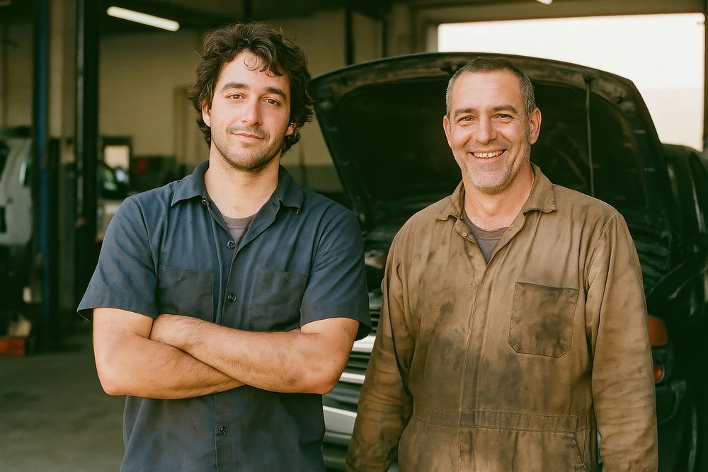 Smiling mechanics in garage | Free Photo - rawpixel