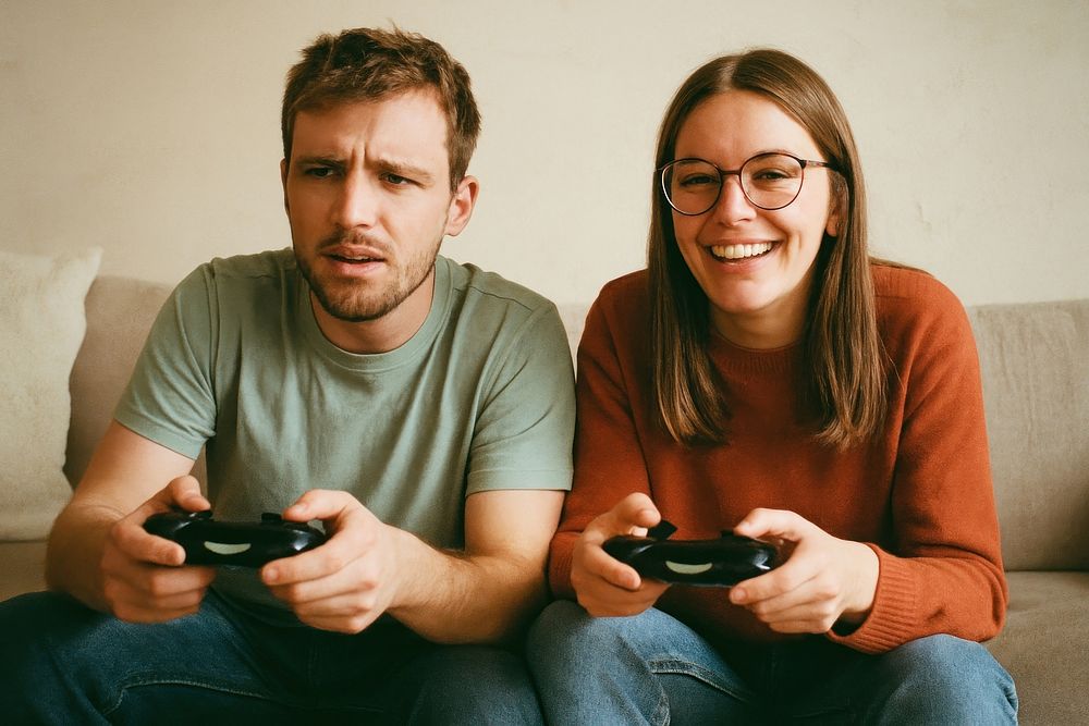 Couple gaming joyfully together. | Free Photo - rawpixel